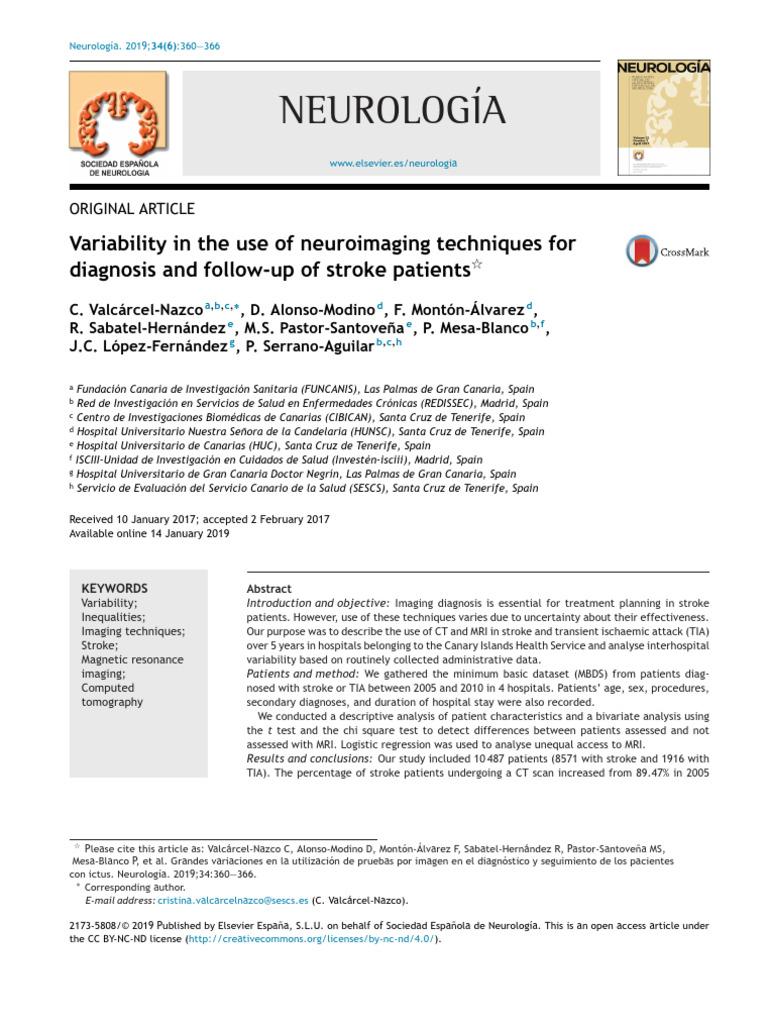 Variability in The Use of Neuroimaging Techniques For Diagnosis and Follow-Up of Stroke Patients ...