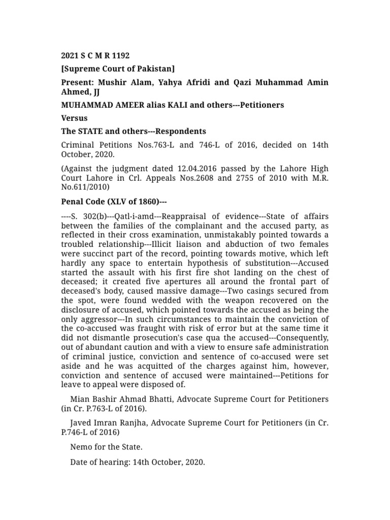 2021 S C M R 1192 | PDF | Acquittal | Judiciaries