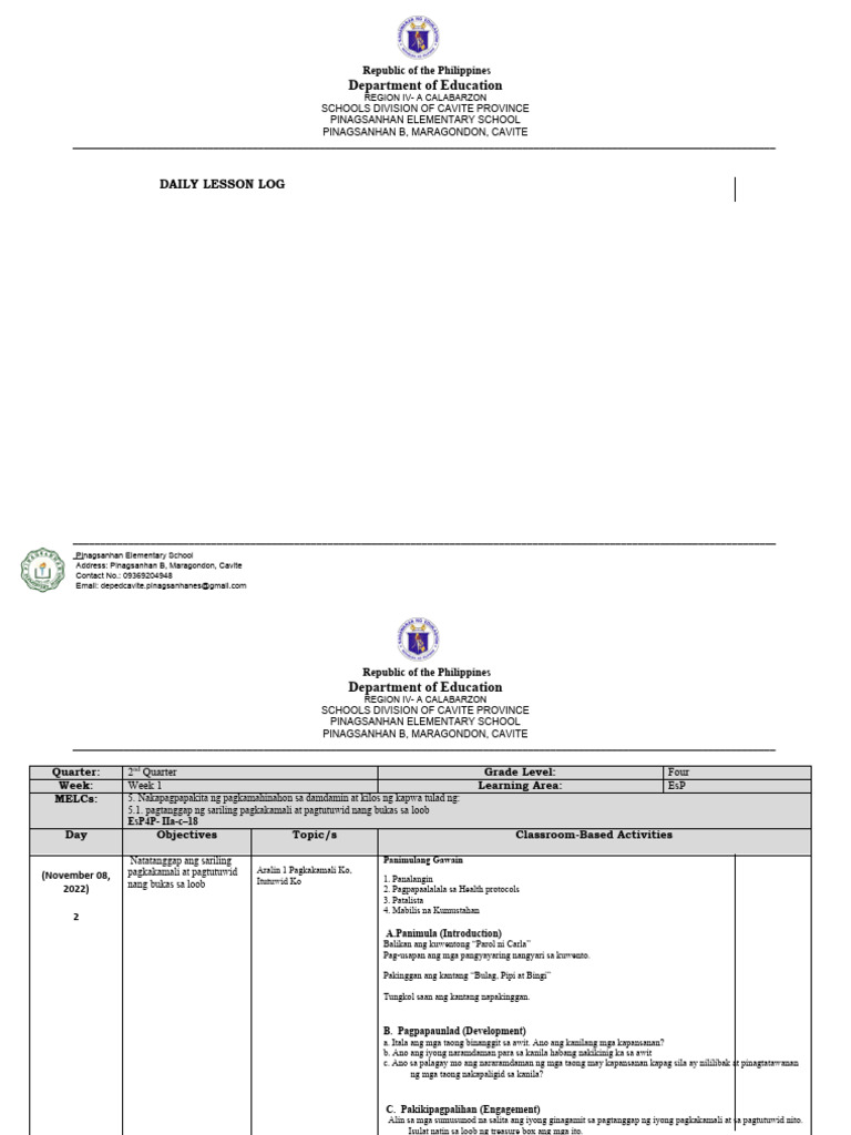 Q2 DLL in EsP 4 Wk1 Day 2 | PDF