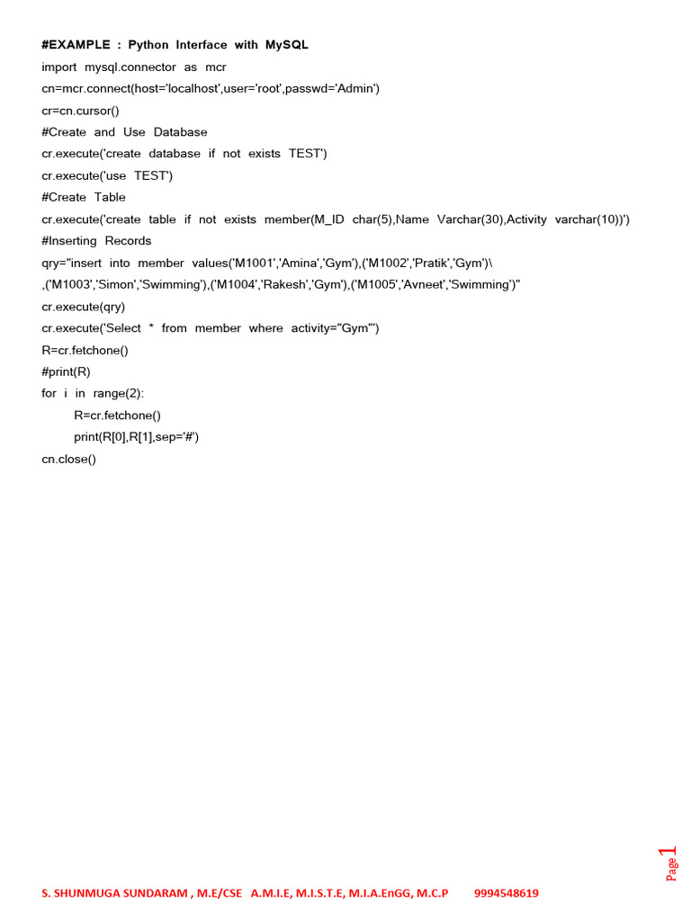 12 CS - Ip - Python Interface With Mysql | PDF