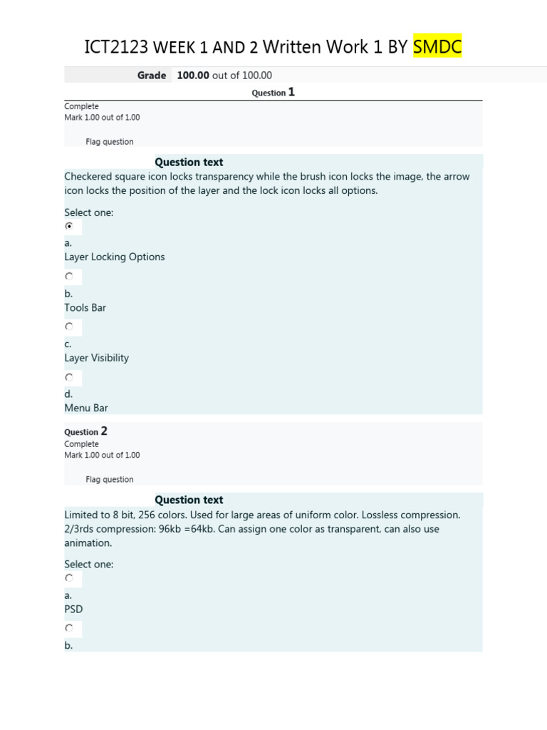 ICT2123 Week 1-2 Written Work Guide | PDF | Adobe Photoshop | Computing