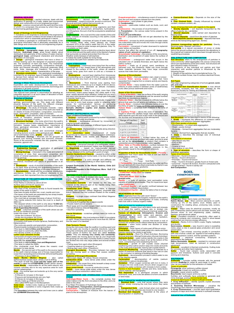 Geo Cheat Sheet | PDF | Rock (Geology) | Plate Tectonics