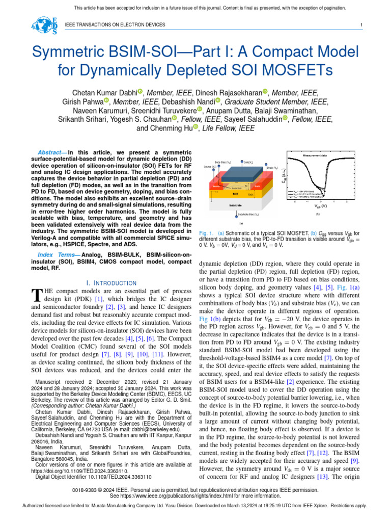 Symmetric BSIM-SOIPart I A Compact Model For Dynamically Depleted SOI ...