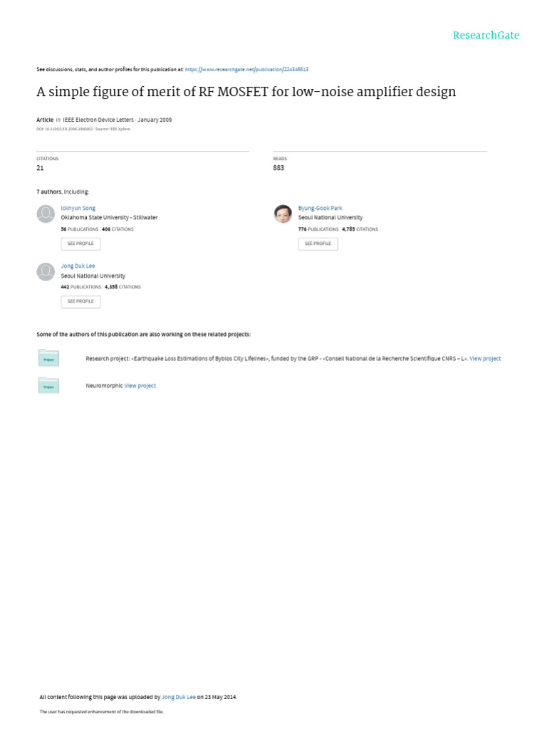 A Simple Figure of Merit of RF MOSFET For Low-Nois | PDF | Mosfet ...