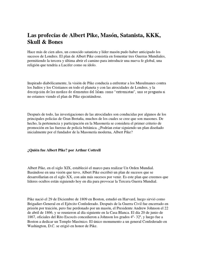 Las Profecías de Albert Pike | PDF | Religión y creencia | Agitación