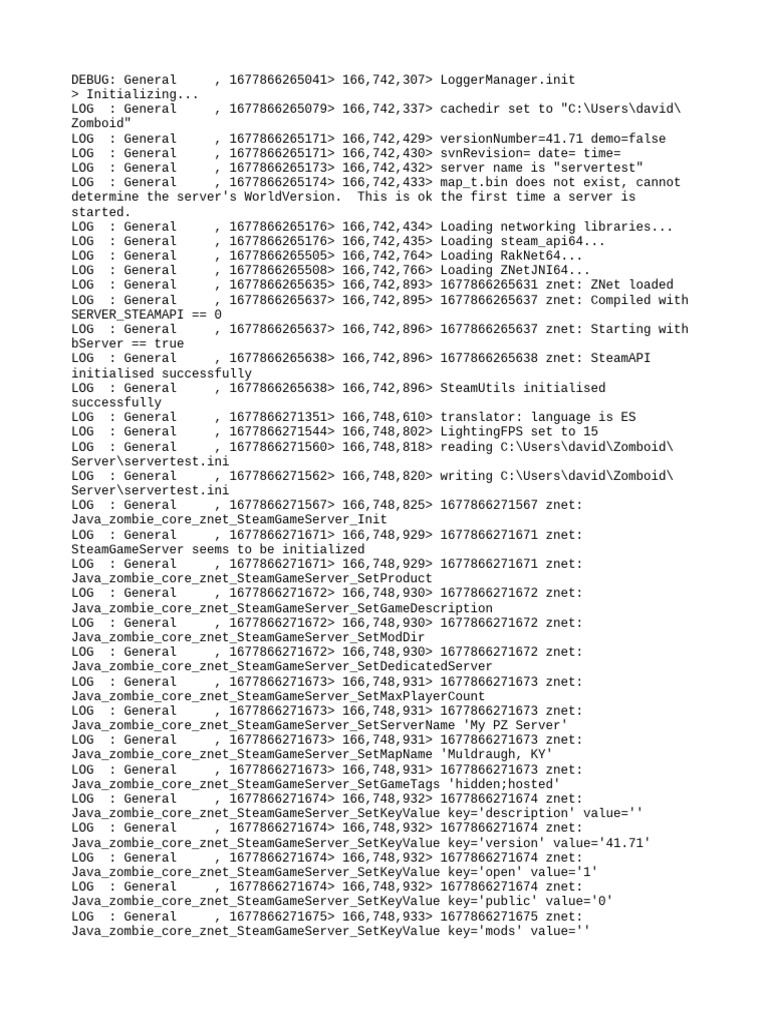 Project Zomboid Server Initialization Logs | PDF | Port (Computer ...