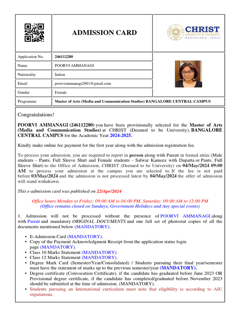 Admission Card | PDF | Fee