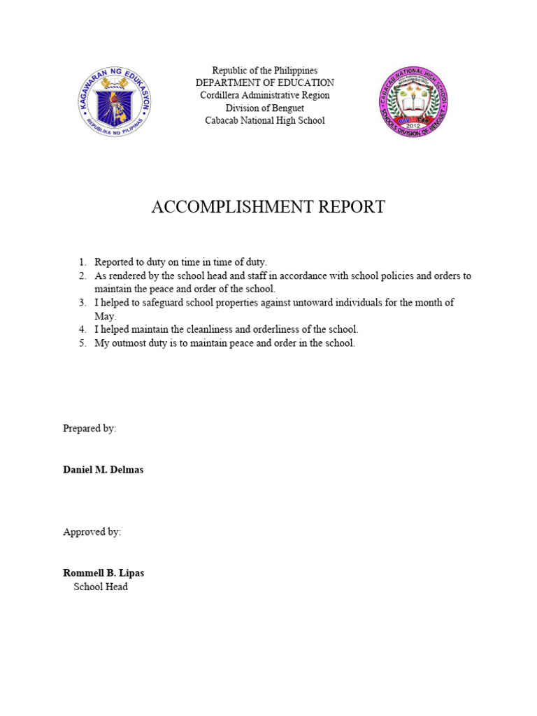 Cabacab NHS May 2023 Accomplishment Report | PDF