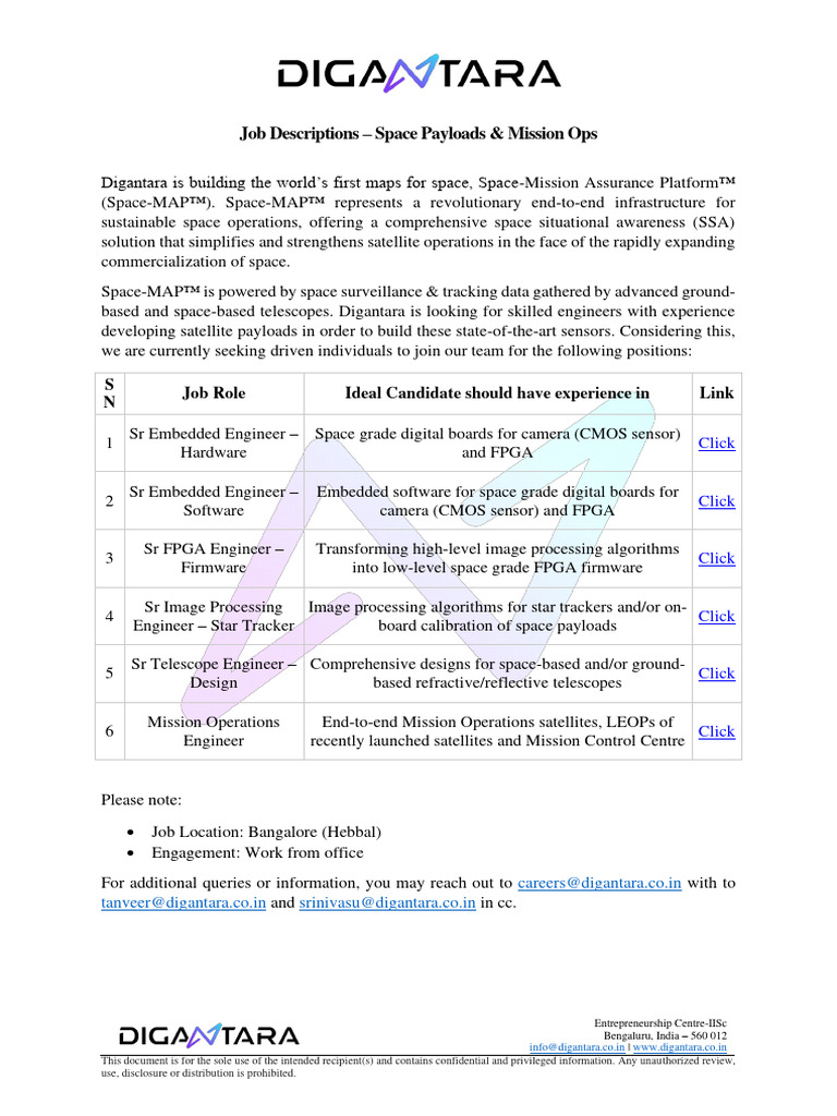 Digantara Jobs - Space Payloads & Mission Ops | PDF | Field ...