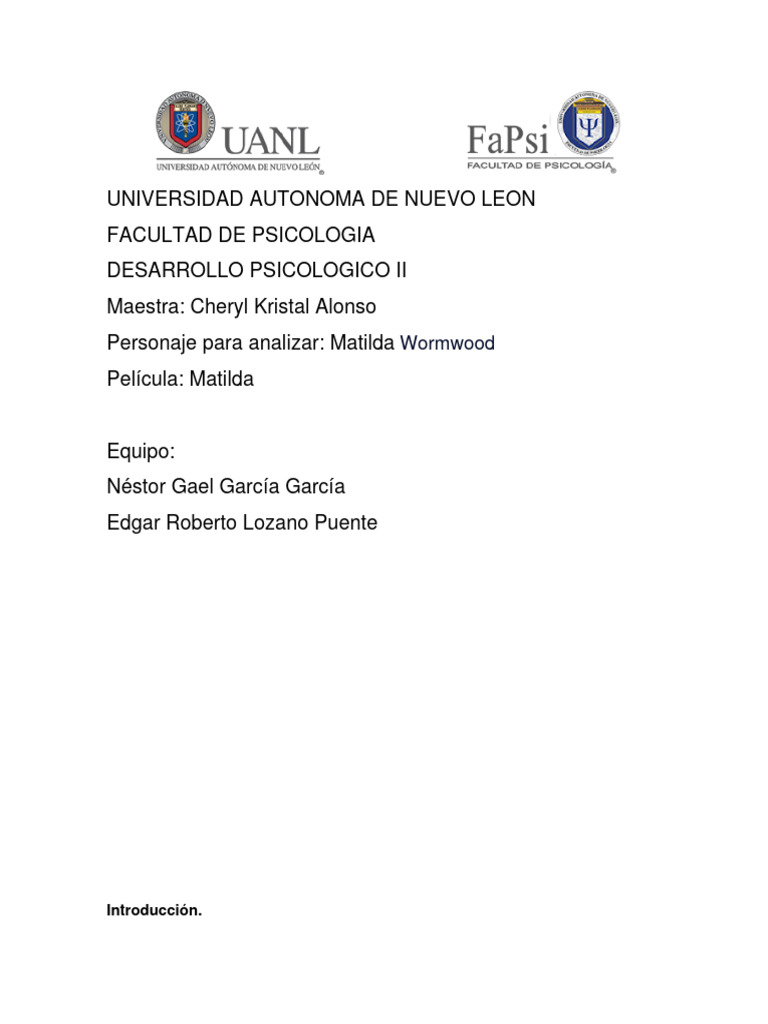 PIA - MATILDA - Desarrollo Psic | PDF | Las emociones | Aprendizaje