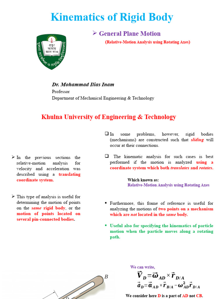 Kinematics Relative Motion Analysis Using Rotating Axis Pdf