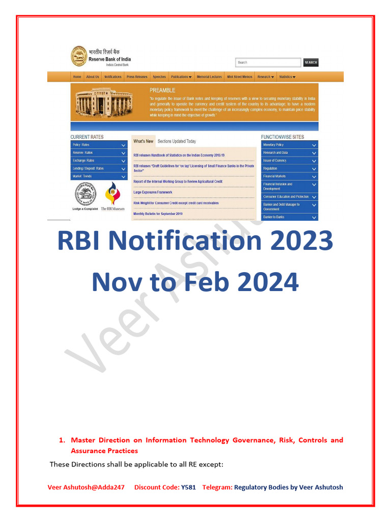 RBI Regulatory Updates Nov 2023 - Feb 2024 | PDF | Reserve Bank Of ...