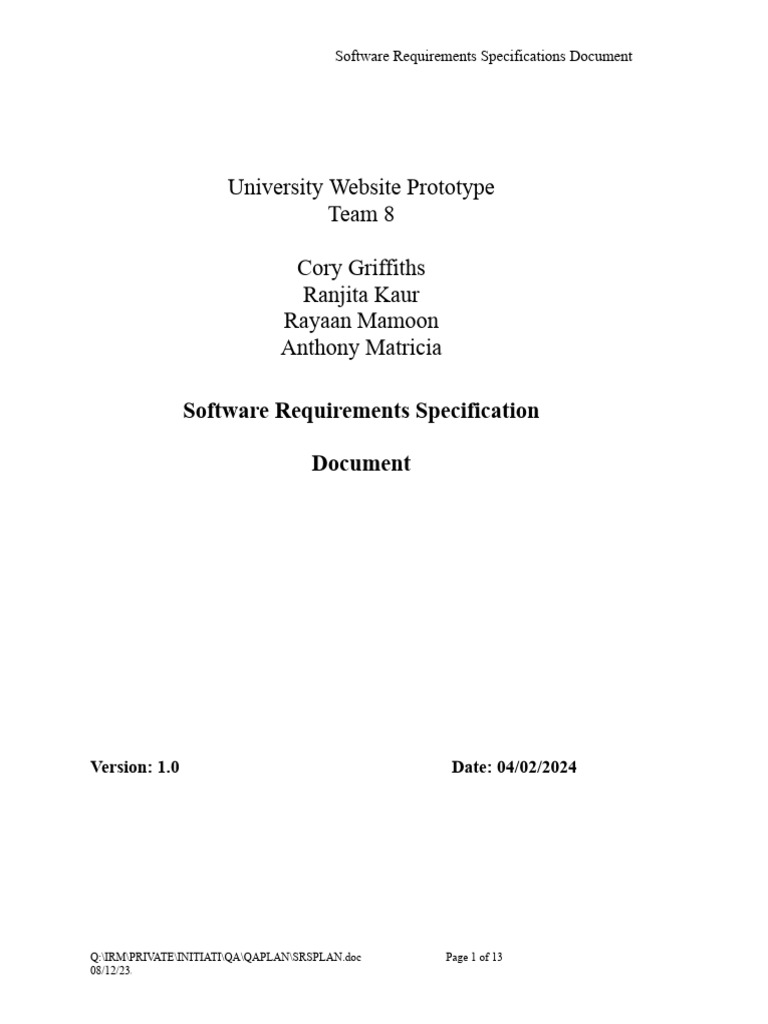 Team 8 - Assignment 5 Srs | PDF | Interface (Computing) | Software