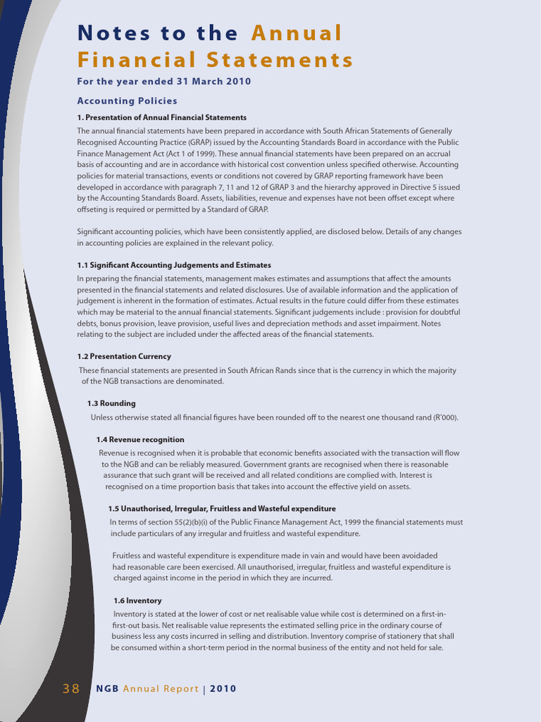 Notes To The Annual Financial Statements | PDF | Fixed Asset | Fair Value