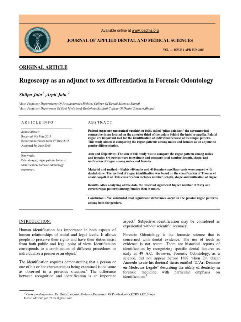 5 Rugoscopy As An Adjunct To Sex Differentiation in Forensic Odontology ...