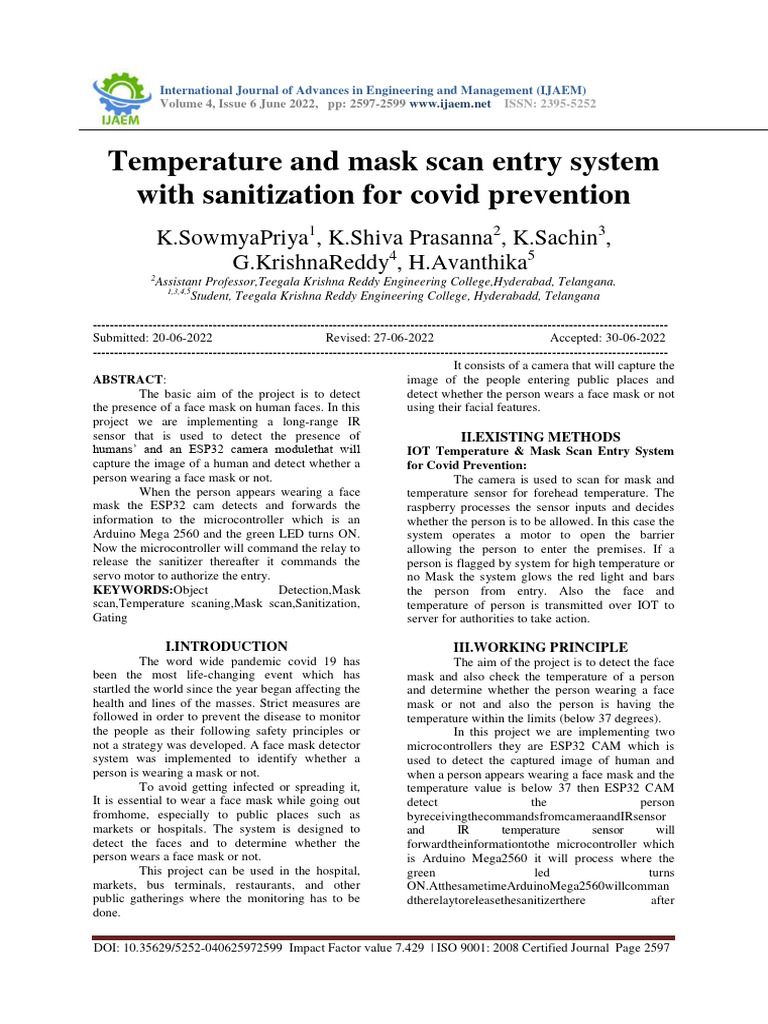 Temperature and Mask Scan Entry System With Sanitization For Covid ...