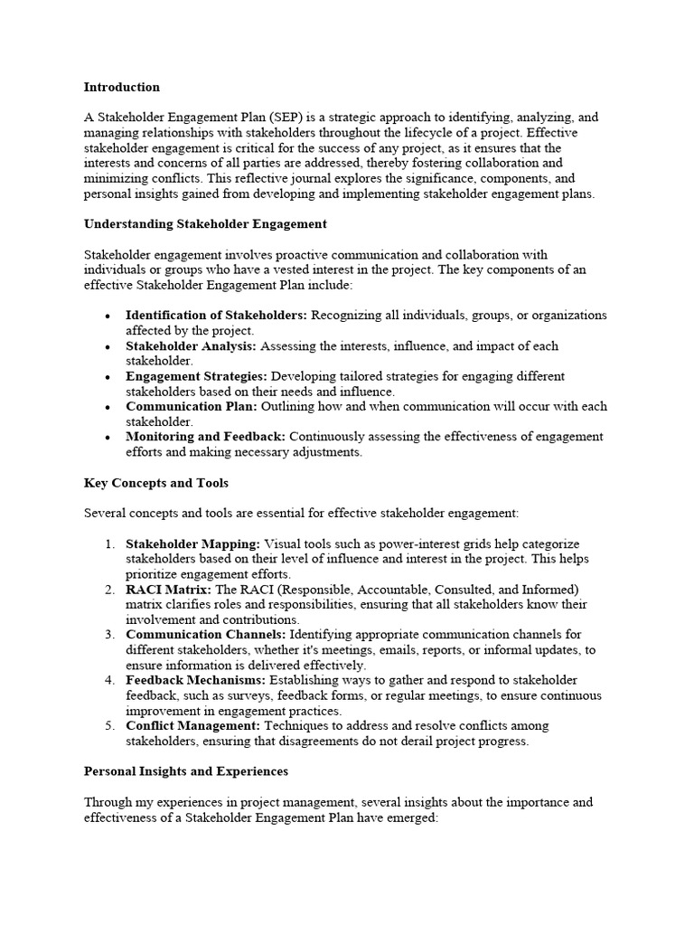 EPM1123 - Stakeholders Engagement Plan | PDF | Communication | Project ...