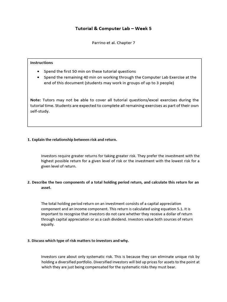 Acst6003 Week5 Tutorial Solutions | PDF | Capital Asset Pricing Model | Investing