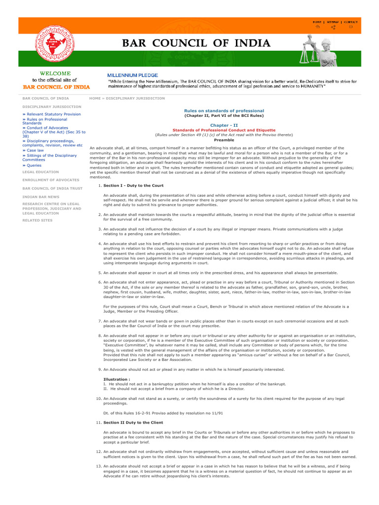 Ethics of Legal Profession - BCI Rules | PDF | Advocate | Expense