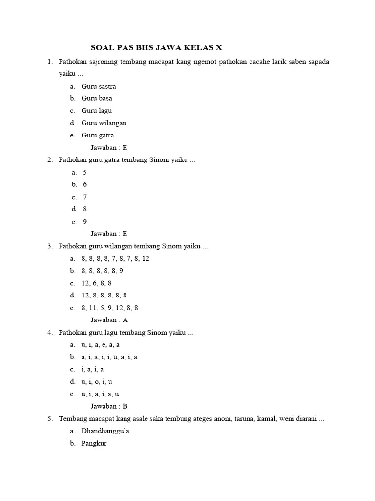 Pas Bahasa Jawa Kelas X 2021 - 2022 | PDF