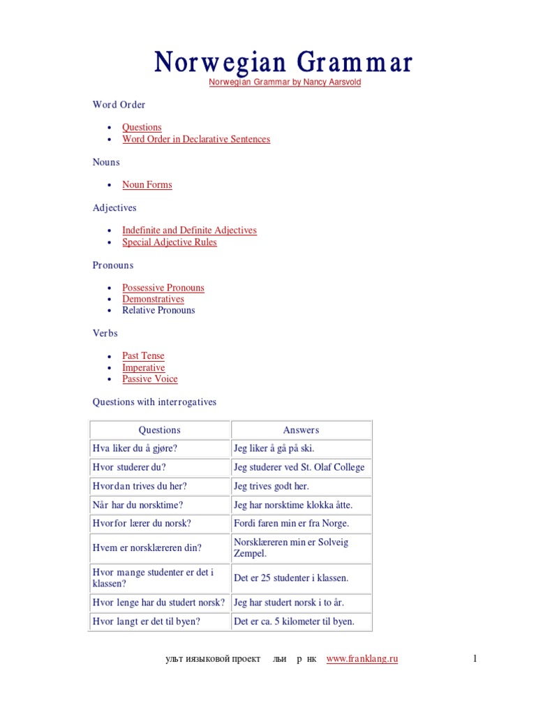 Norwegian Grammar | PDF