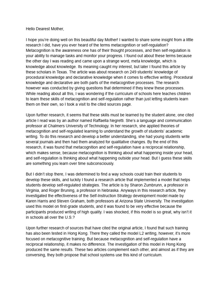Writing Project 2 Email-6 | PDF | Metacognition | Knowledge