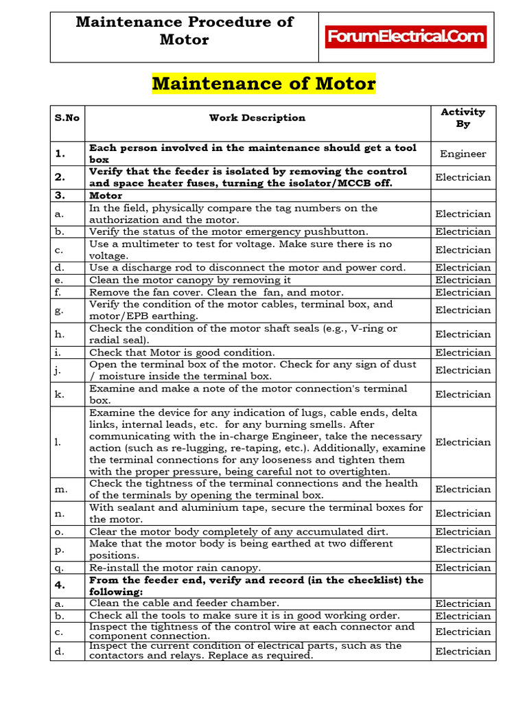 Preventive-maintenance-of-Motor | Download Free PDF | Relay | Electrician