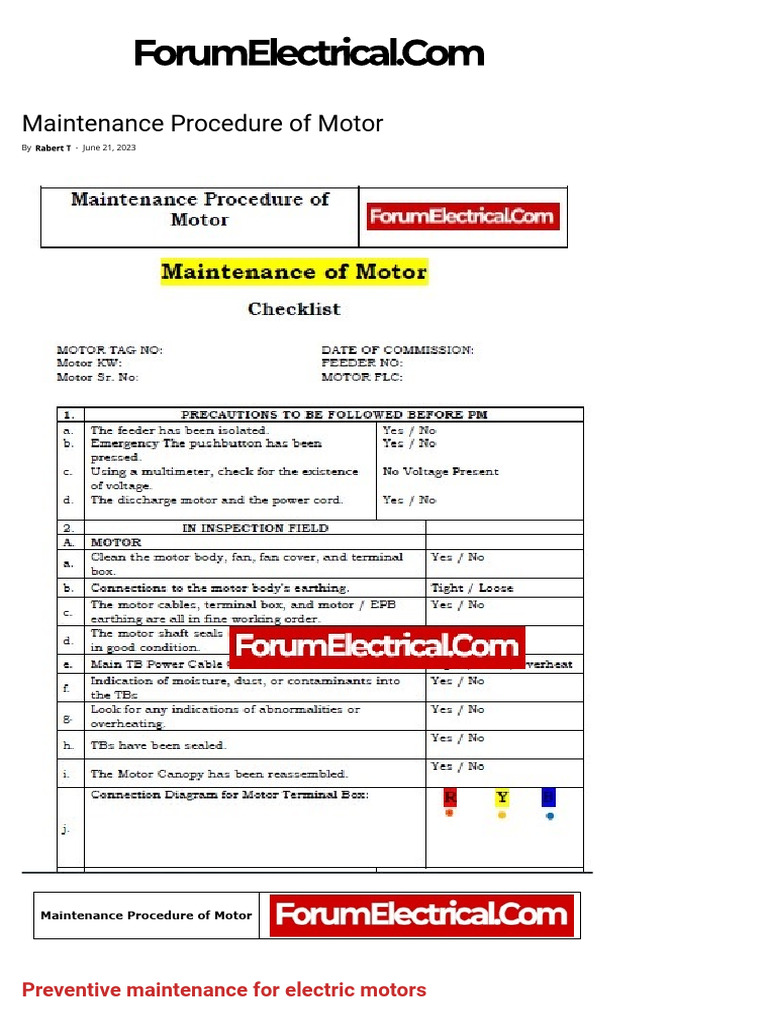 Motor Maintenance Procedures Guide | PDF | Electrician | Electrical ...