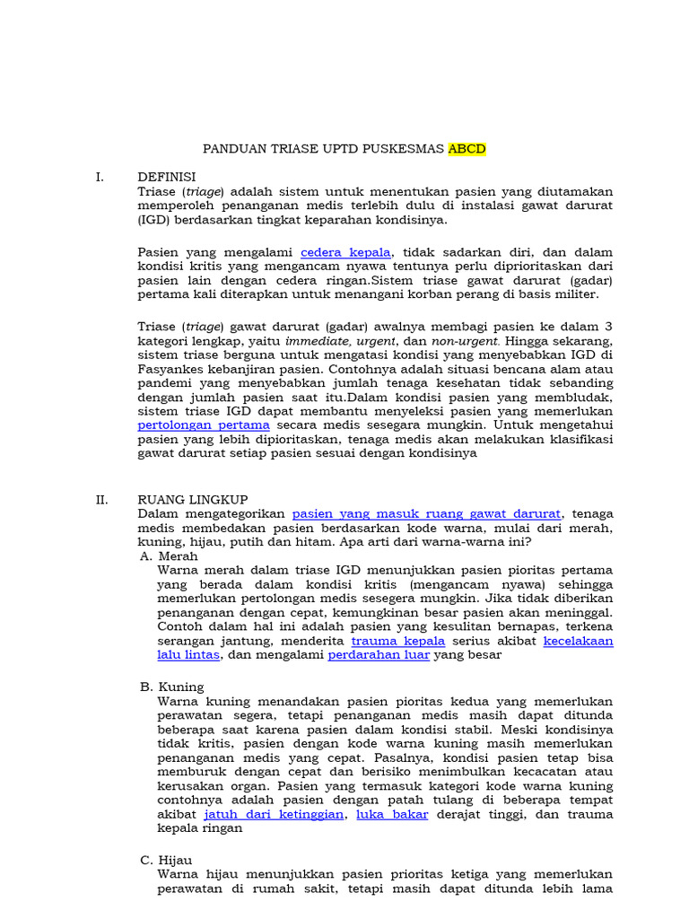 Panduan Triase Gawat Darurat Puskesmas | PDF | Kesehatan Holistik ...