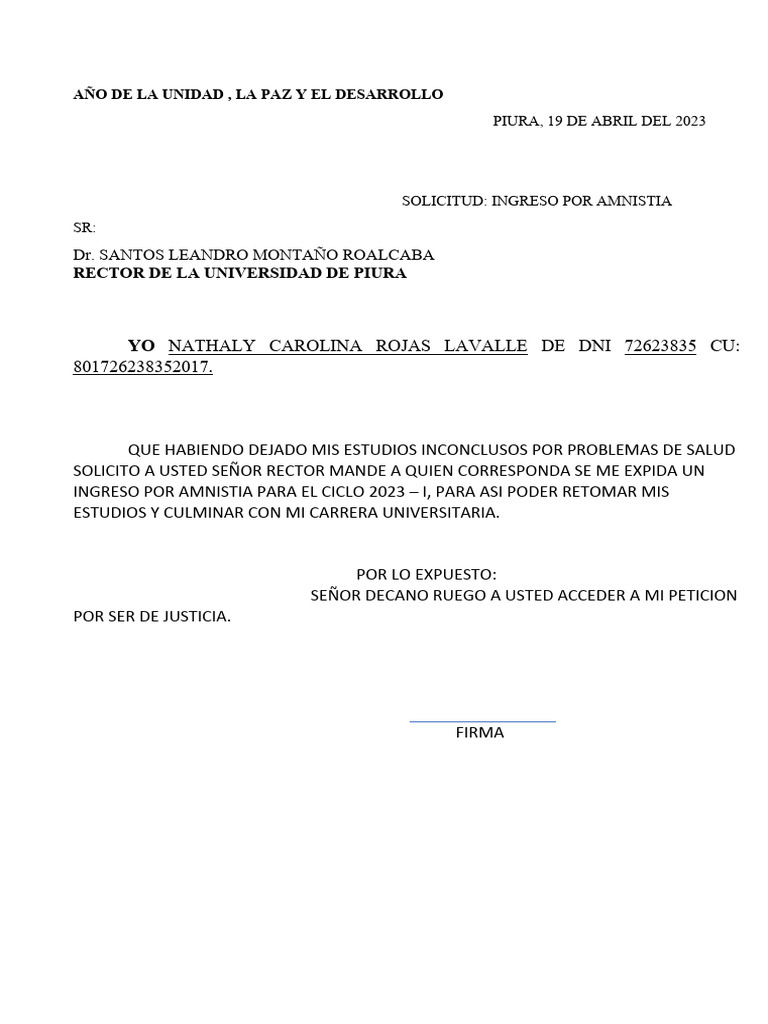 Solicitud de Amnistia Rector | PDF