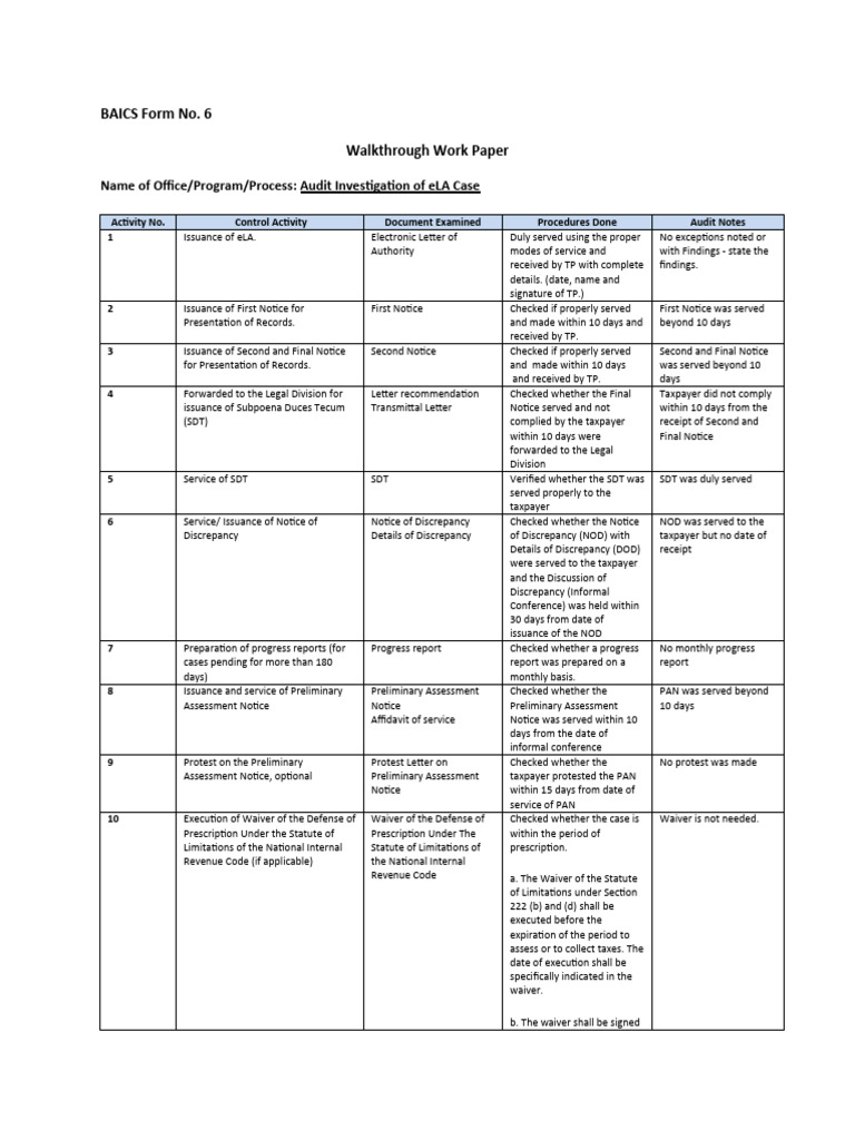 6 - Performing Walkthrough Test Work Paper | PDF | Audit | Internal Audit