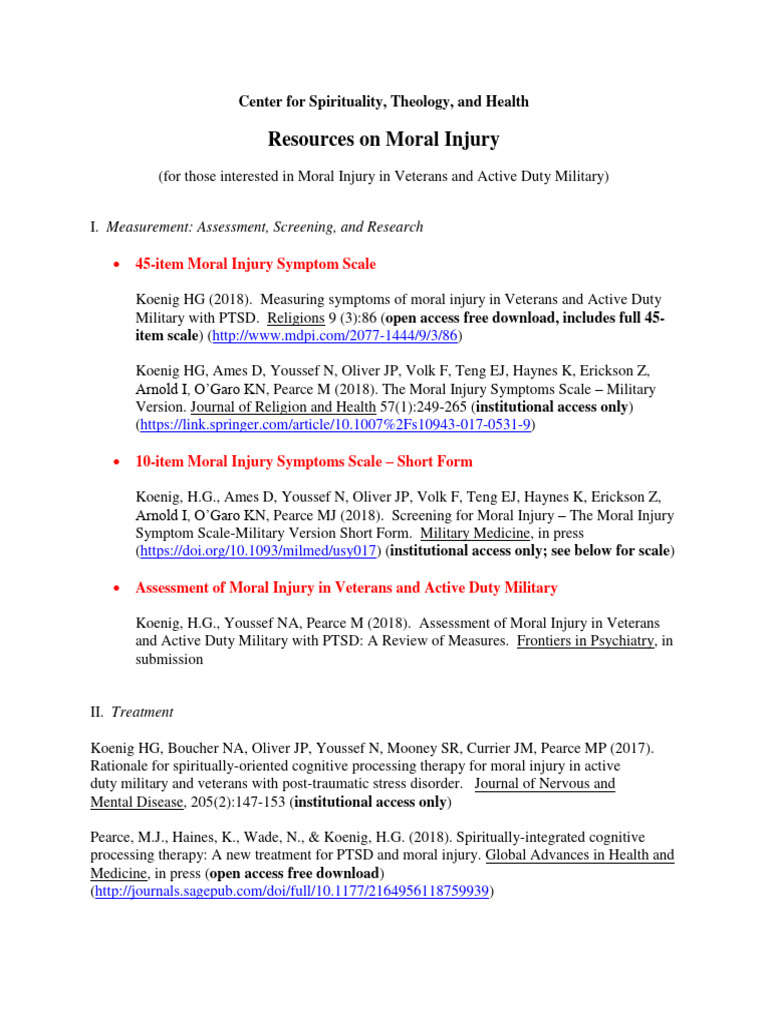 Resources for Assessing Moral Injury | PDF | Mental Disorder | Abnormal ...