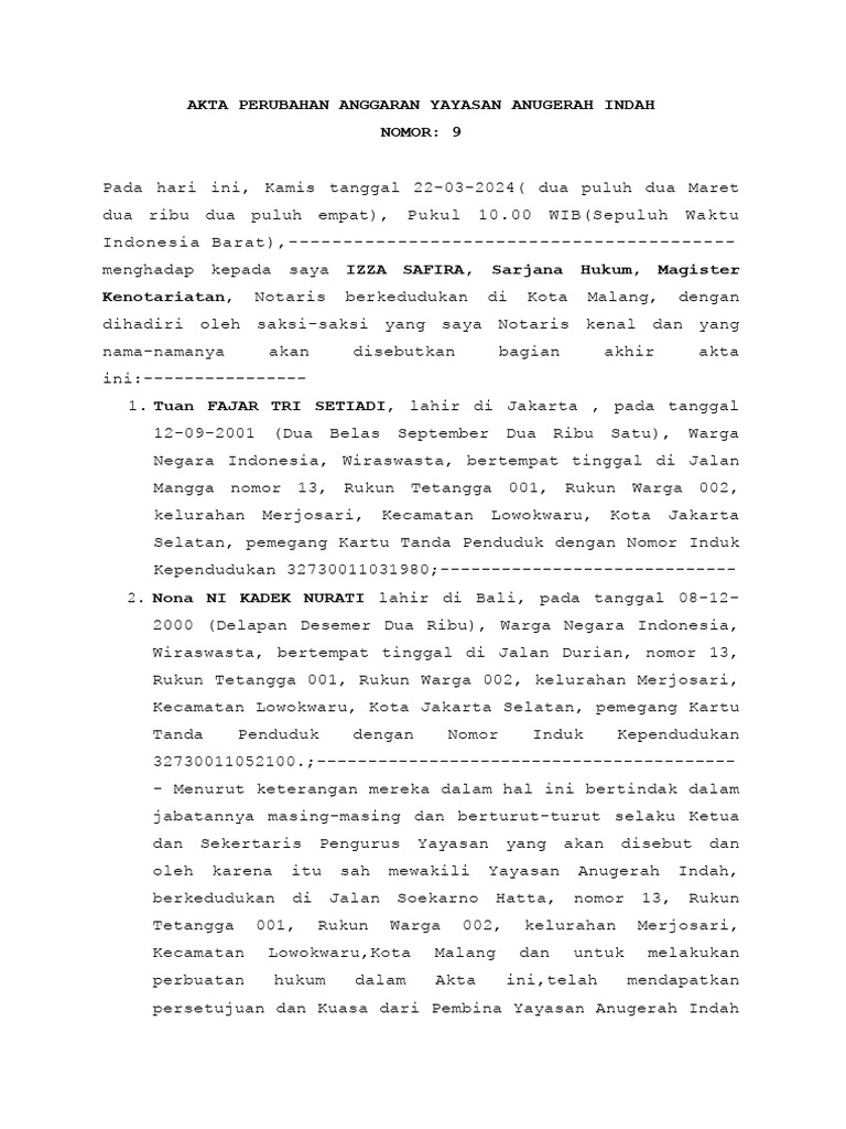 Komparisi Ketua Dan Sekertaris Mewakili Yayasan | PDF