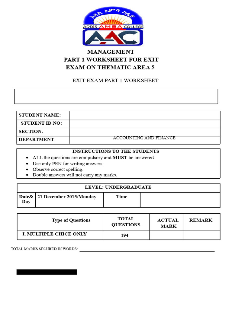 Part 1 MGMT Exit Exam Worksheet Question | PDF | Monopoly | Perfect ...