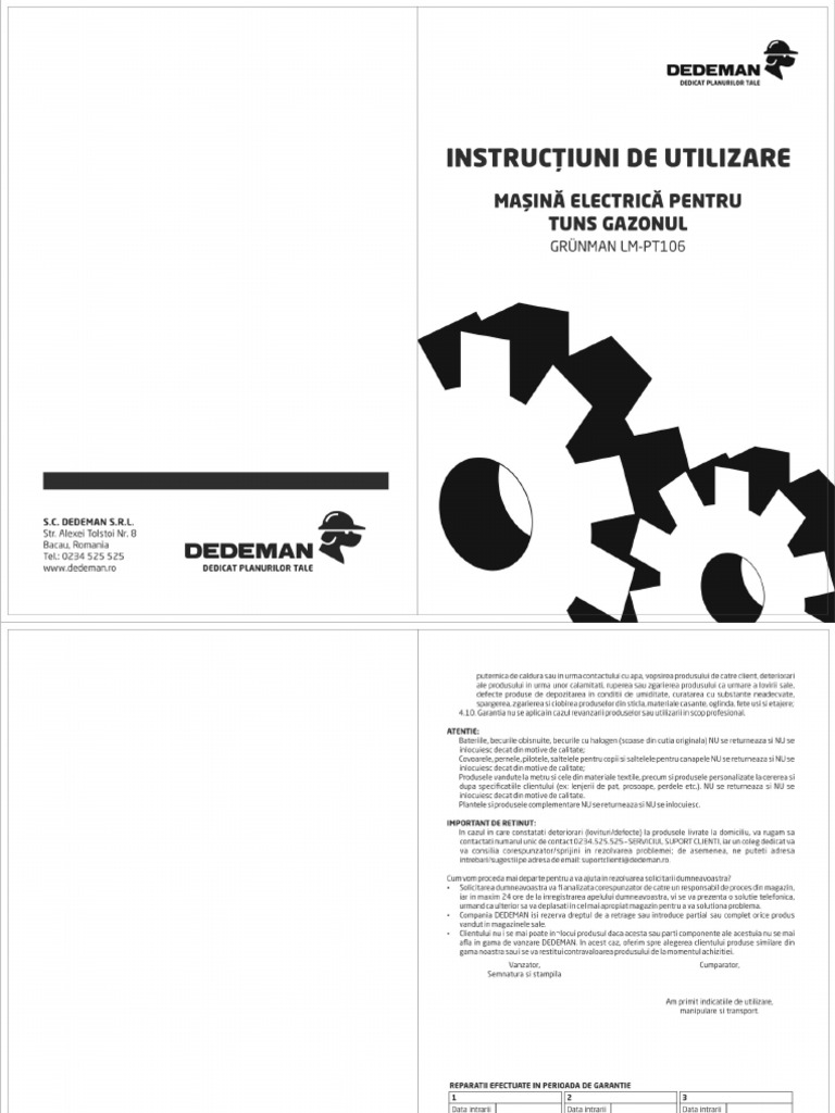 Manual de Utilizare Masina de Tuns Gazon Grunman LM-PT 106 | PDF