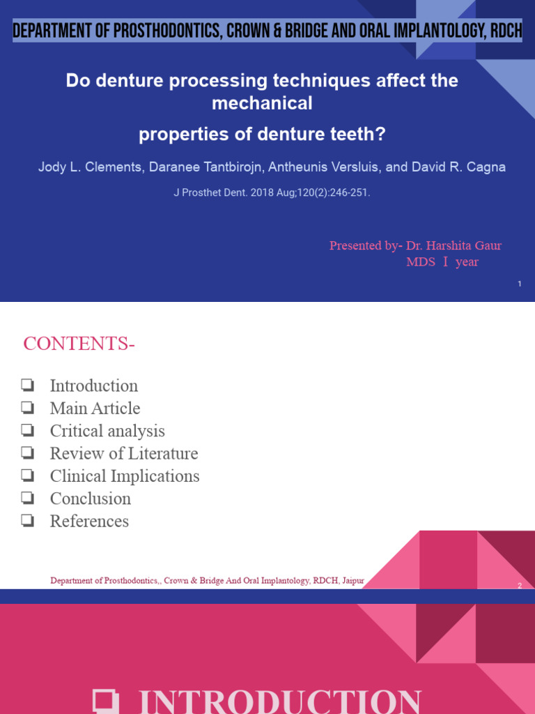 JC - Do Denture Processing Techniques Affect The Mechanical Properties of Denture Teeth? | PDF ...