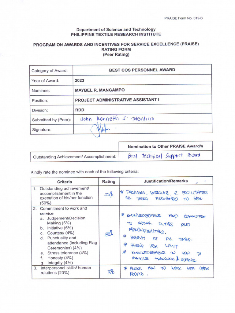 Peer Rating Form - MRM 3 | PDF