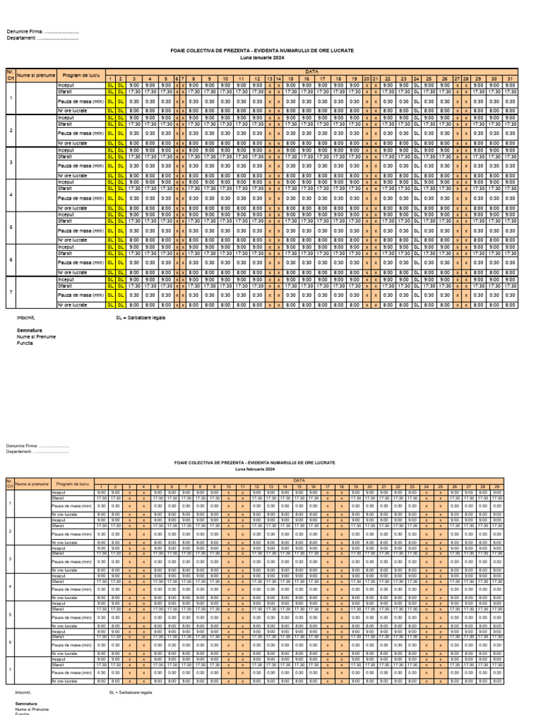 Model EDITABIL Condica Prezenta 2024 | PDF