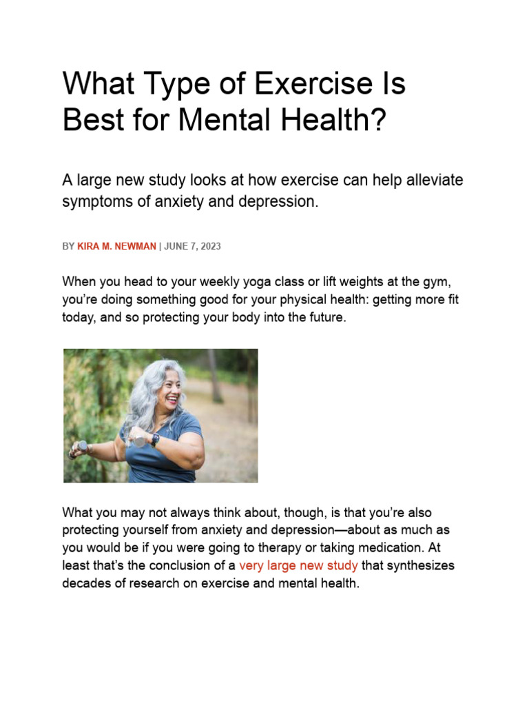 Best Exercises for Mental Health Benefits | PDF | Major Depressive ...