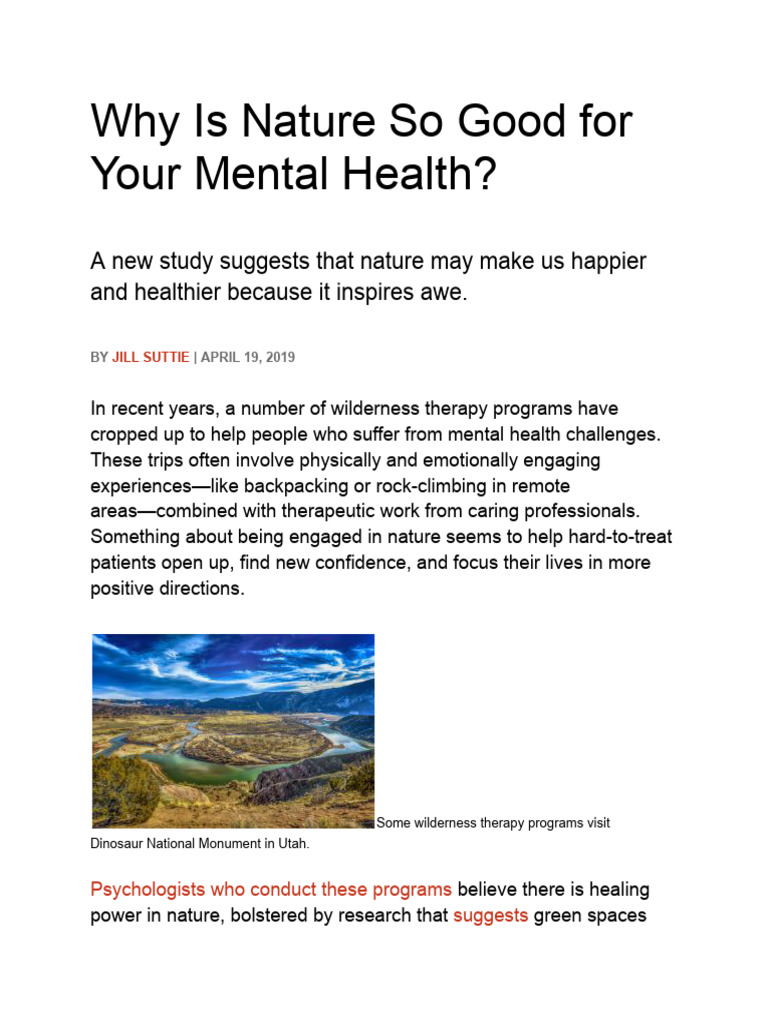 Why Is Nature So Good for Your Mental Health | PDF | Gratitude | Emotions