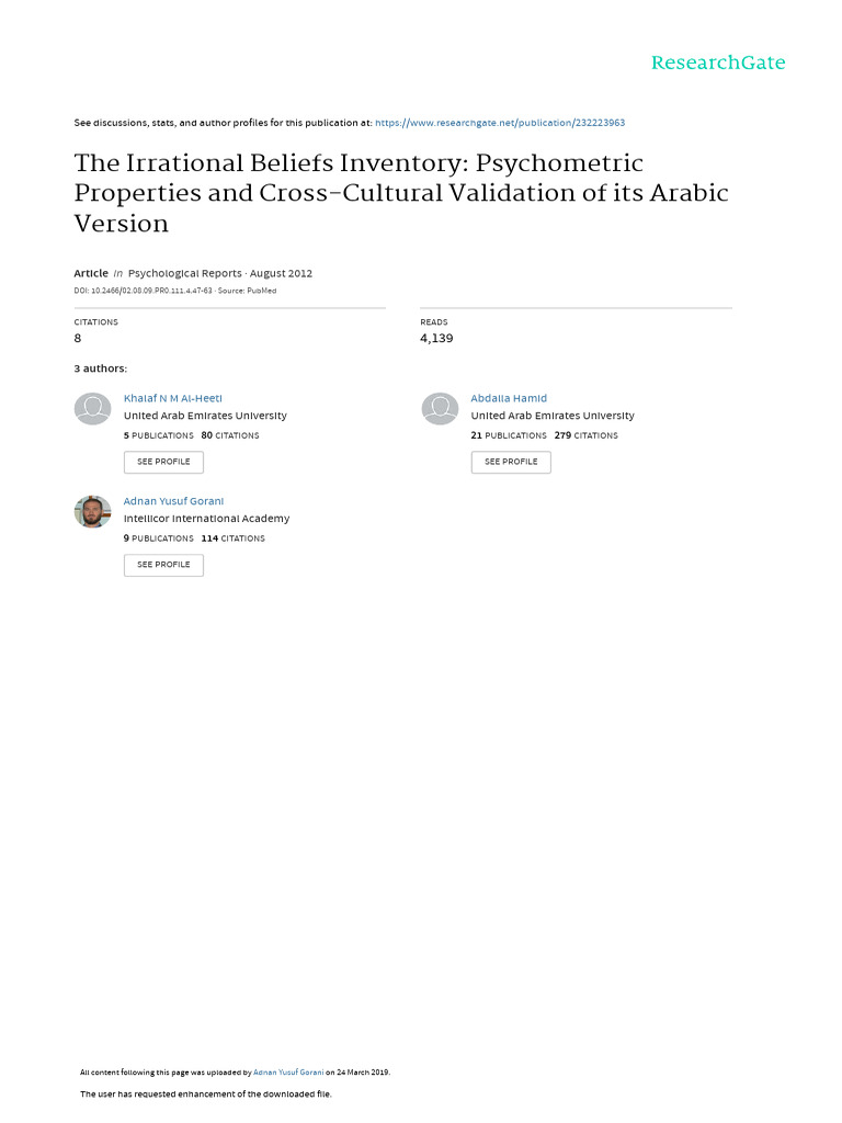 2012 Irrational Beliefs Inventory | PDF | Factor Analysis | Rational ...