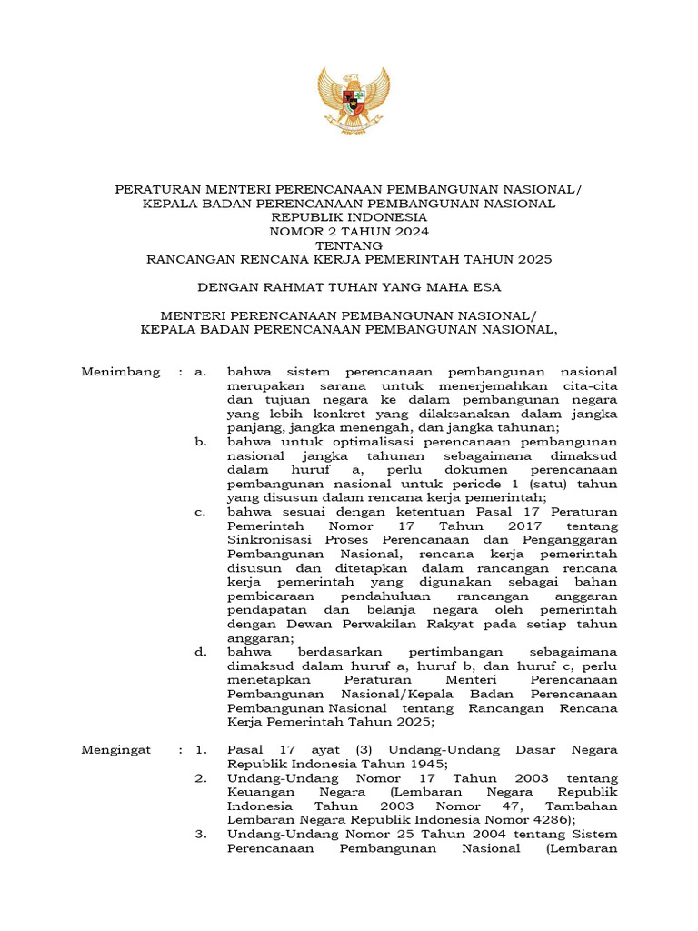 Peraturan Menteri PPN Kepala Bappenas Nomor 2 Tahun 2024 - Rancangan ...