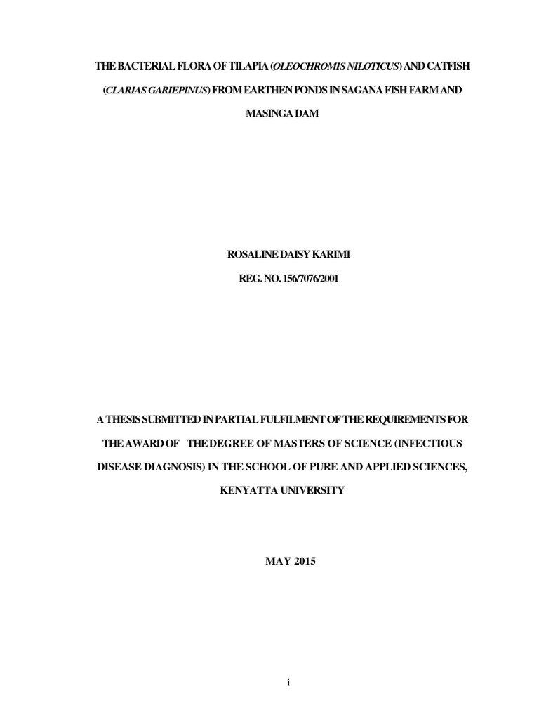 The Bacterial Flora of Tilapia (Oleochromis Niloticus) and Catfish ...