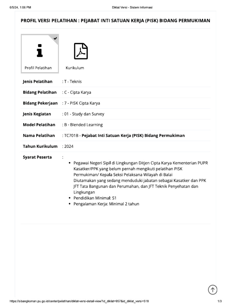 PELATIHAN PEJABAT INTI SATUAN KERJA (PISK) BIDANG PERMUKIMAN | PDF