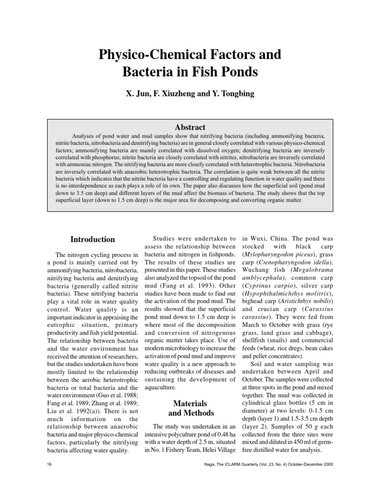 Jun - Physicochemical Factors and Bacteria in Fish Ponds | PDF | Earth ...