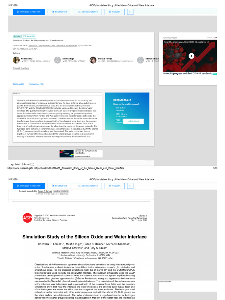 (PDF) Simulation Study of The Silicon Oxide and Water Interface | PDF ...