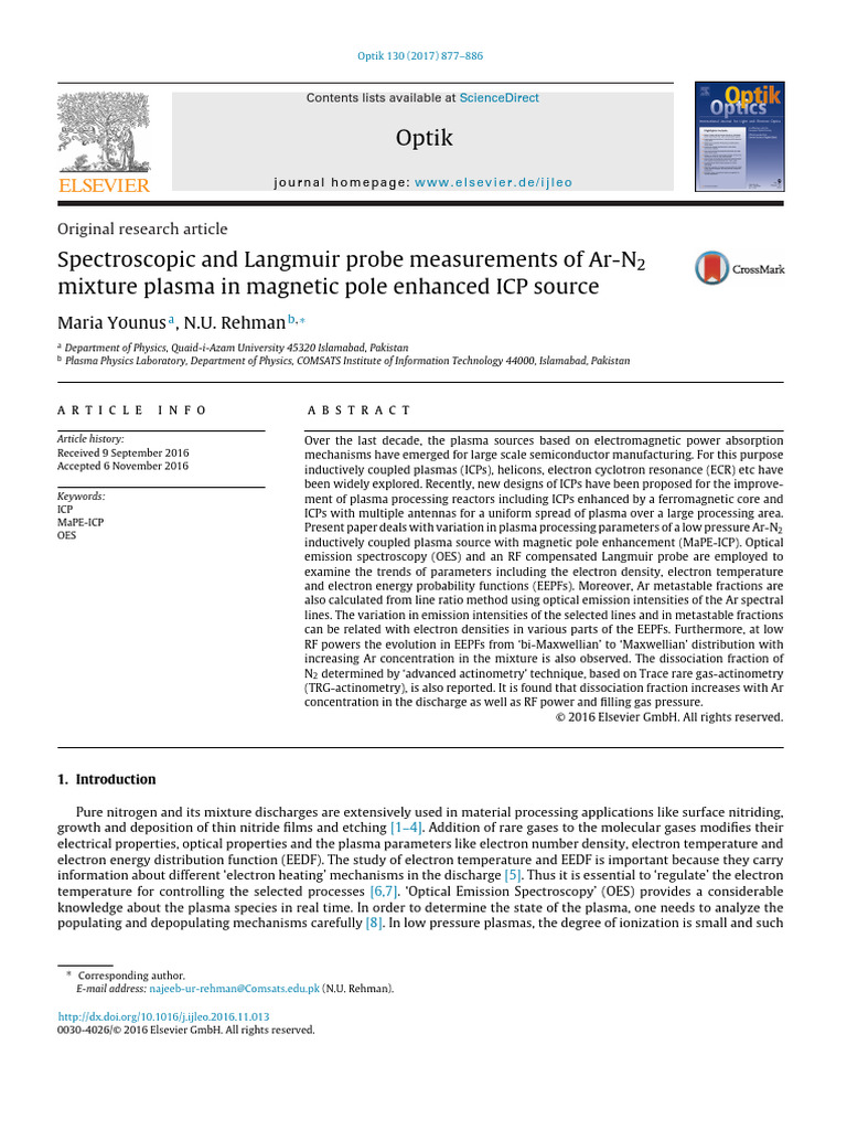 Spectroscopic and Langmuir Probe Measurements of Ar-N2 | PDF | Argon ...