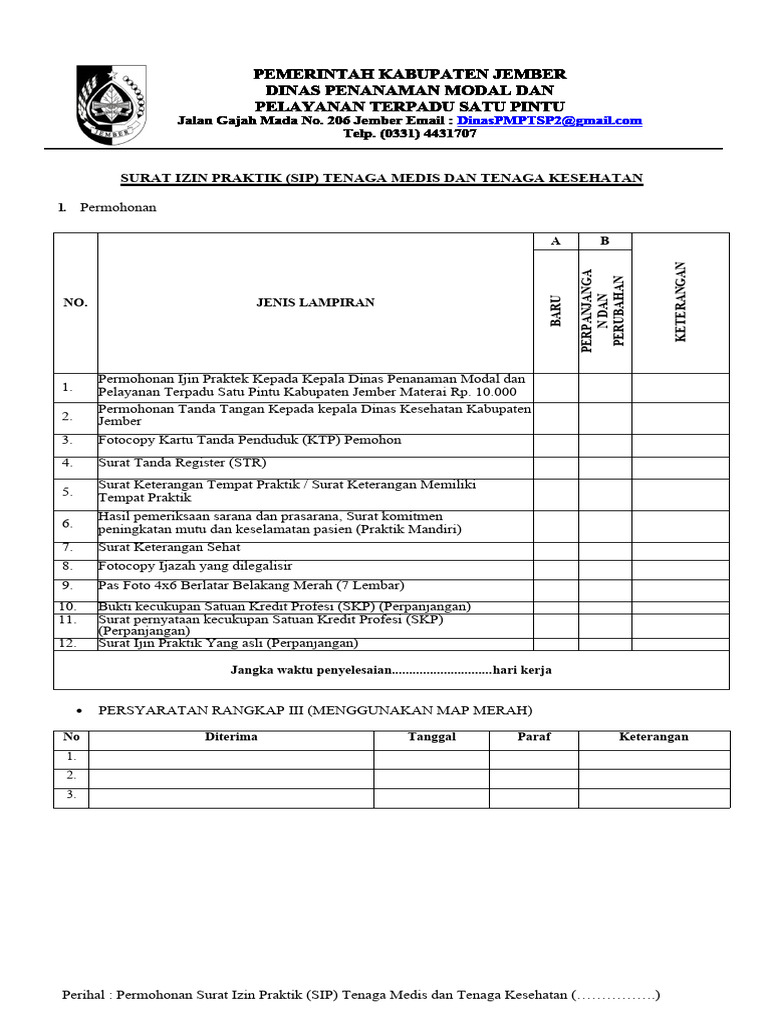 Formulir Permohonan SIP Baru | PDF