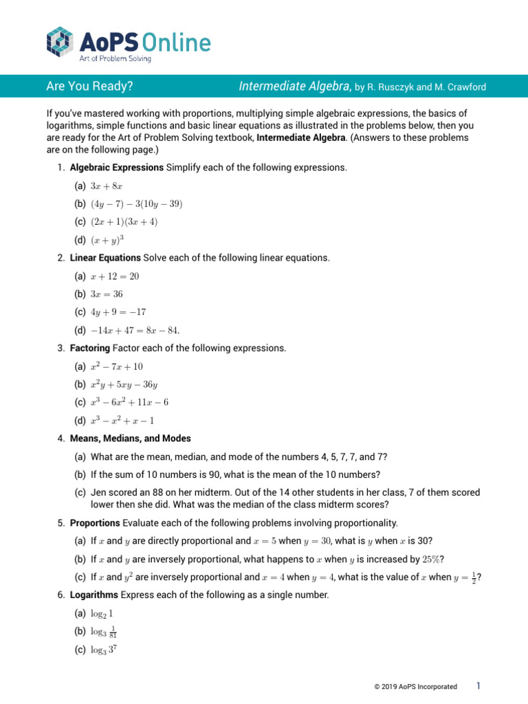 Productsdiagnosticsintermediate Algebra Pretest PDF | PDF | Equations ...