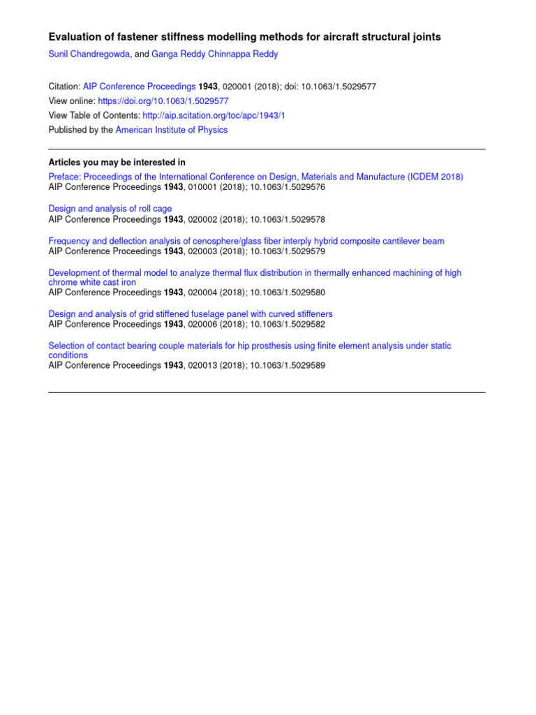 Evaluation of Fastener Stiffness Modelling Methods For Aircraft ...